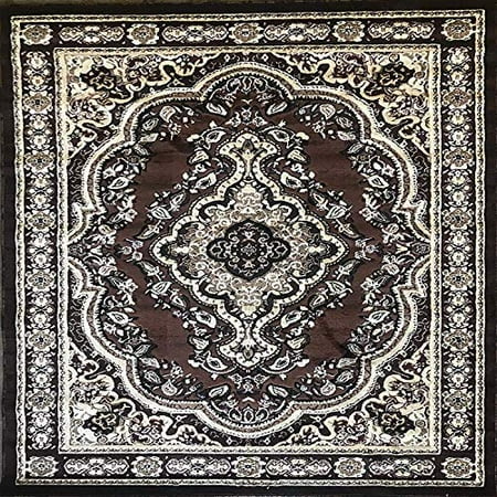 emirates Traditional Square Persian Oriental Area Rug Brown Burgundy ...