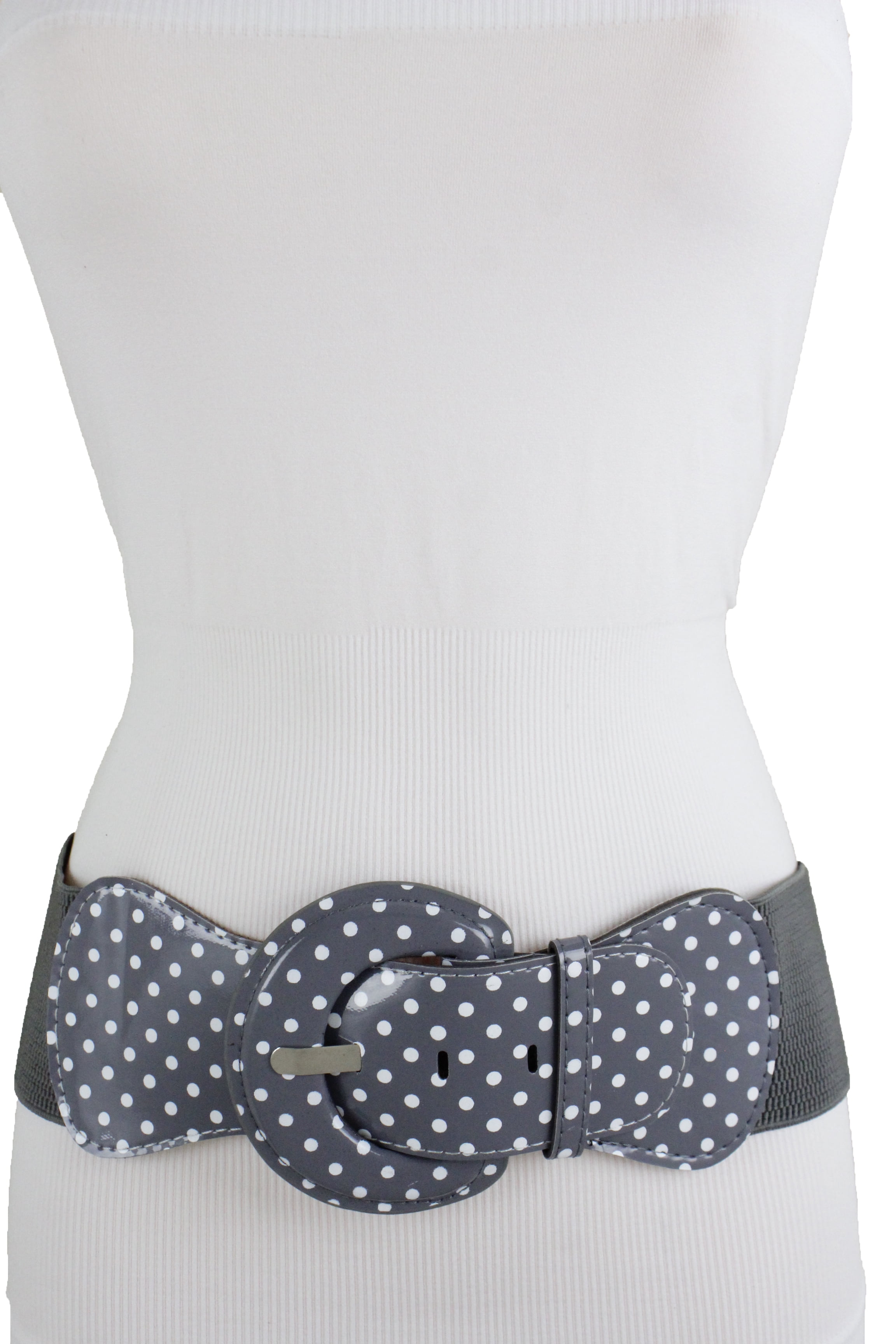 Women Grey White Polka Dots Elastic Fashion Belt Size S M - Walmart.com