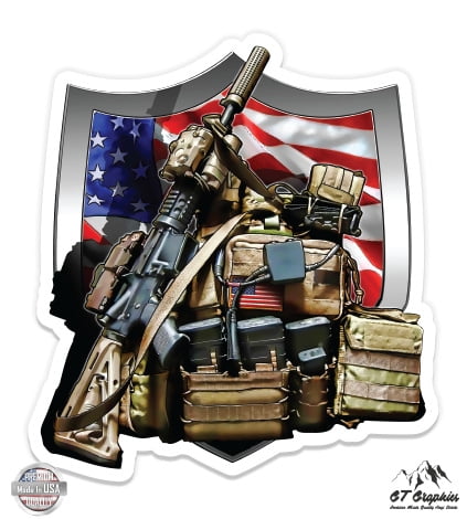 Military Gear Pack and Weapons - 12" Vinyl Sticker Waterproof Decal ...