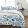 4 Piece Duvet Cover Set Full, Pastoral Blue Hydrangea Green Leaf Soft ...