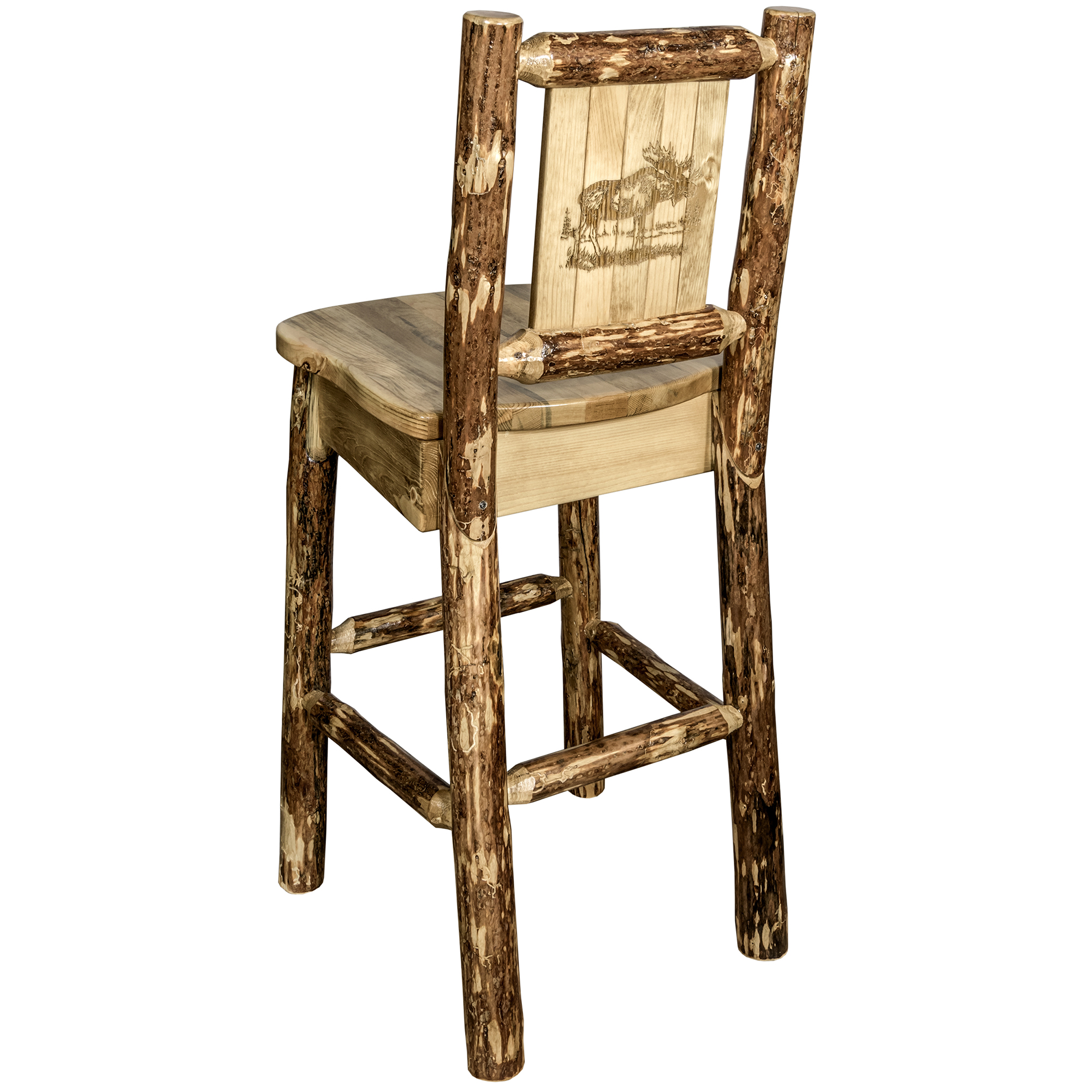 Glacier Country Collection Barstool w/ Back w/ Laser Engraved Moose ...