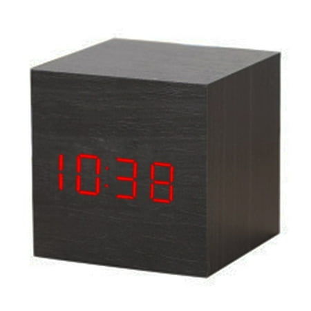 Digital Alarm Clock, Wood LED Light Mini Modern Cube Desk Alarm Clock ...