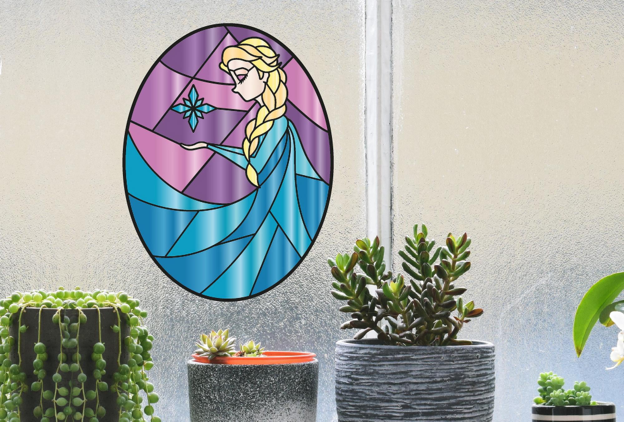 Elsa Frozen Cartoon Vinyl Stained Glass Film Static Cling Window ...