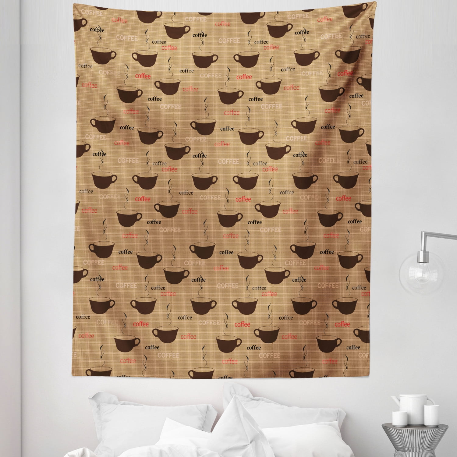 Kitchen Tapestry, Coffee Cups in Earthen Tones Fresh Espresso Latte ...