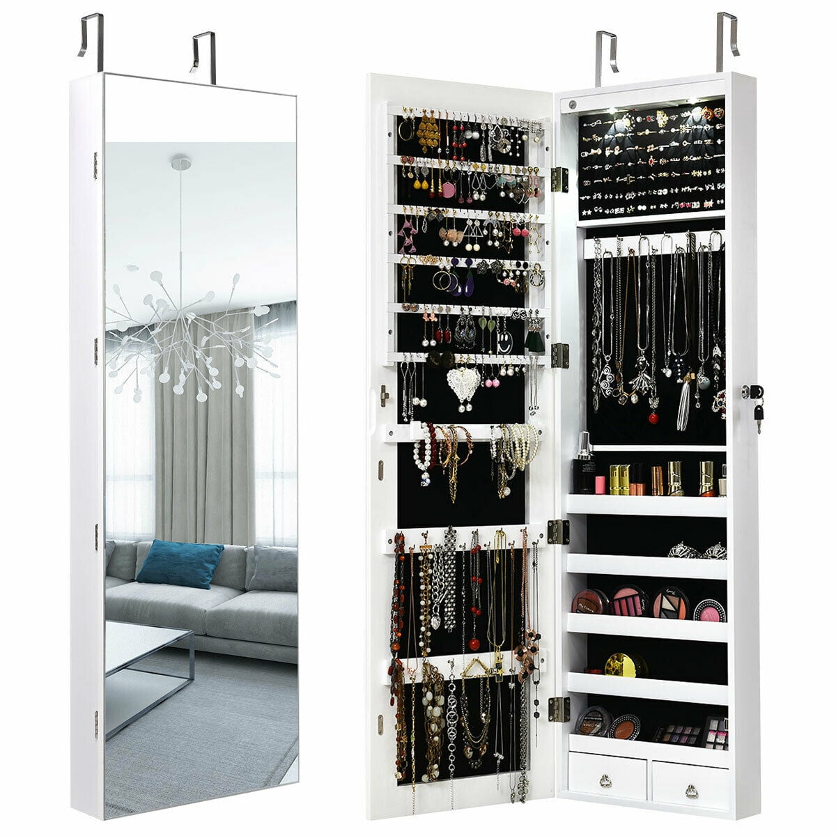 Click here for Gymax Wall & Door Mounted Mirrored Jewelry Cabinet... prices