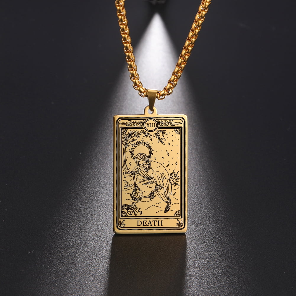 TEAMER Skeleton Tarot Card Necklace Stainless Steel Amulet Marigold ...