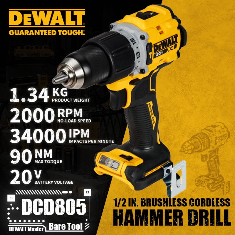 DEWALT DCD805 1/2in Brushless Cordless Hammer Drill/Driver 20V Lithium ...