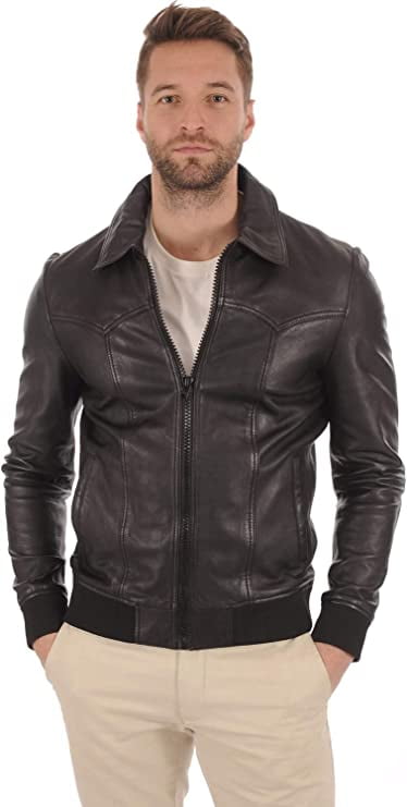 SkinOutfit Men Leather Jacket Genuine Lambskin Casual Biker Motorcycle ...