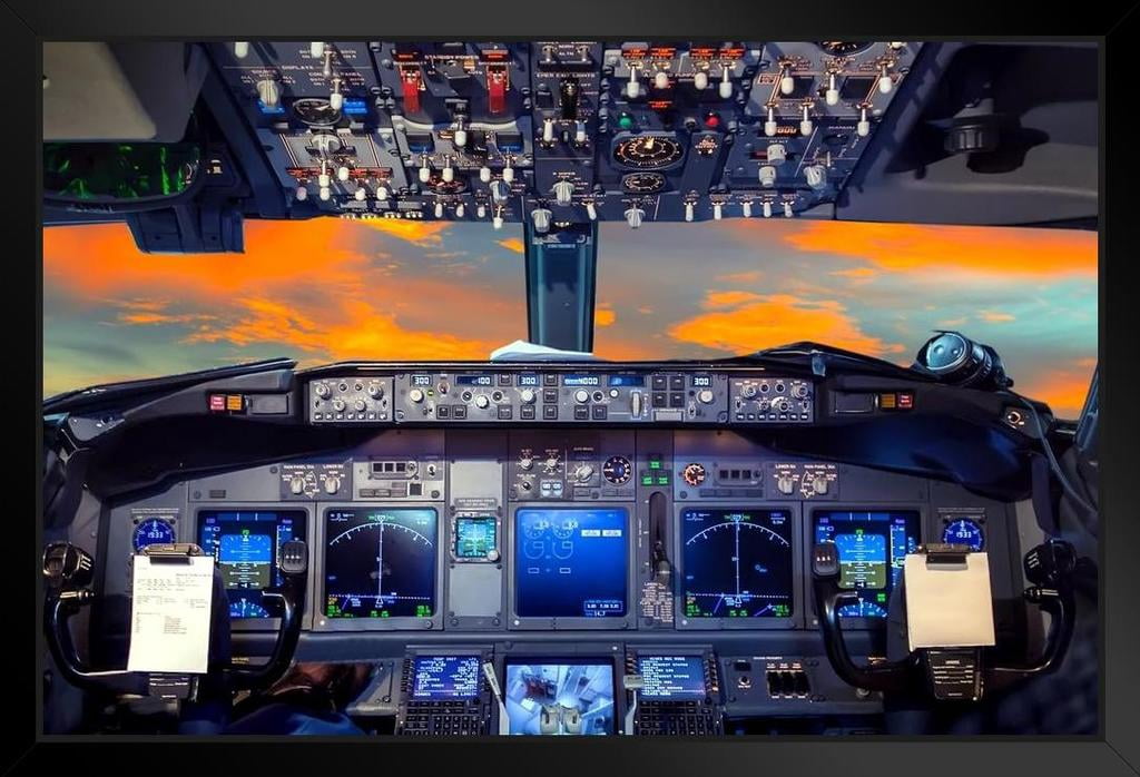 Cockpit Poster Cessna Flight Deck F 16 737 Airplane Cockpit at Sunset ...