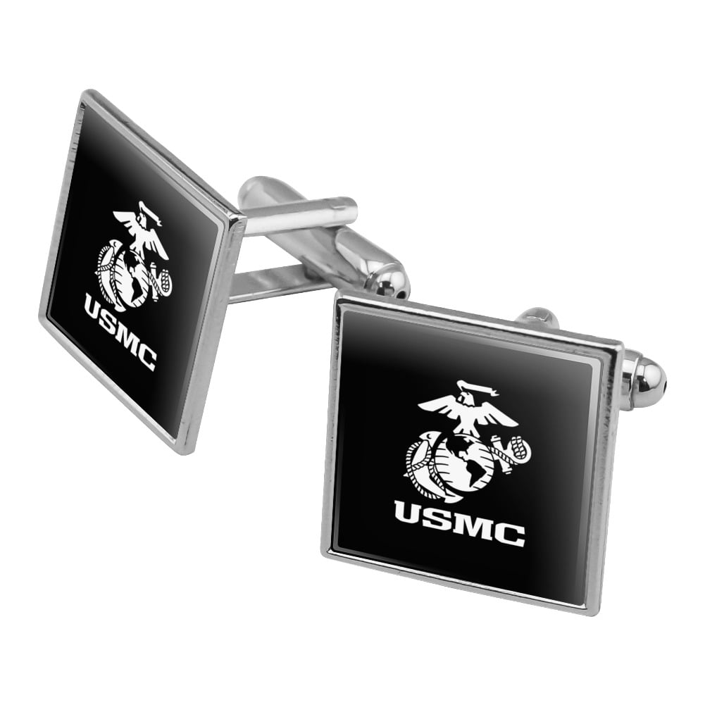 Marine Corps USMC Text White Logo on Black Officially Licensed Square ...