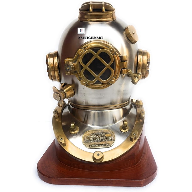 Antique Brass Scuba Diving Divers Helmet US Navy Mark V Solid Brass 18 ...