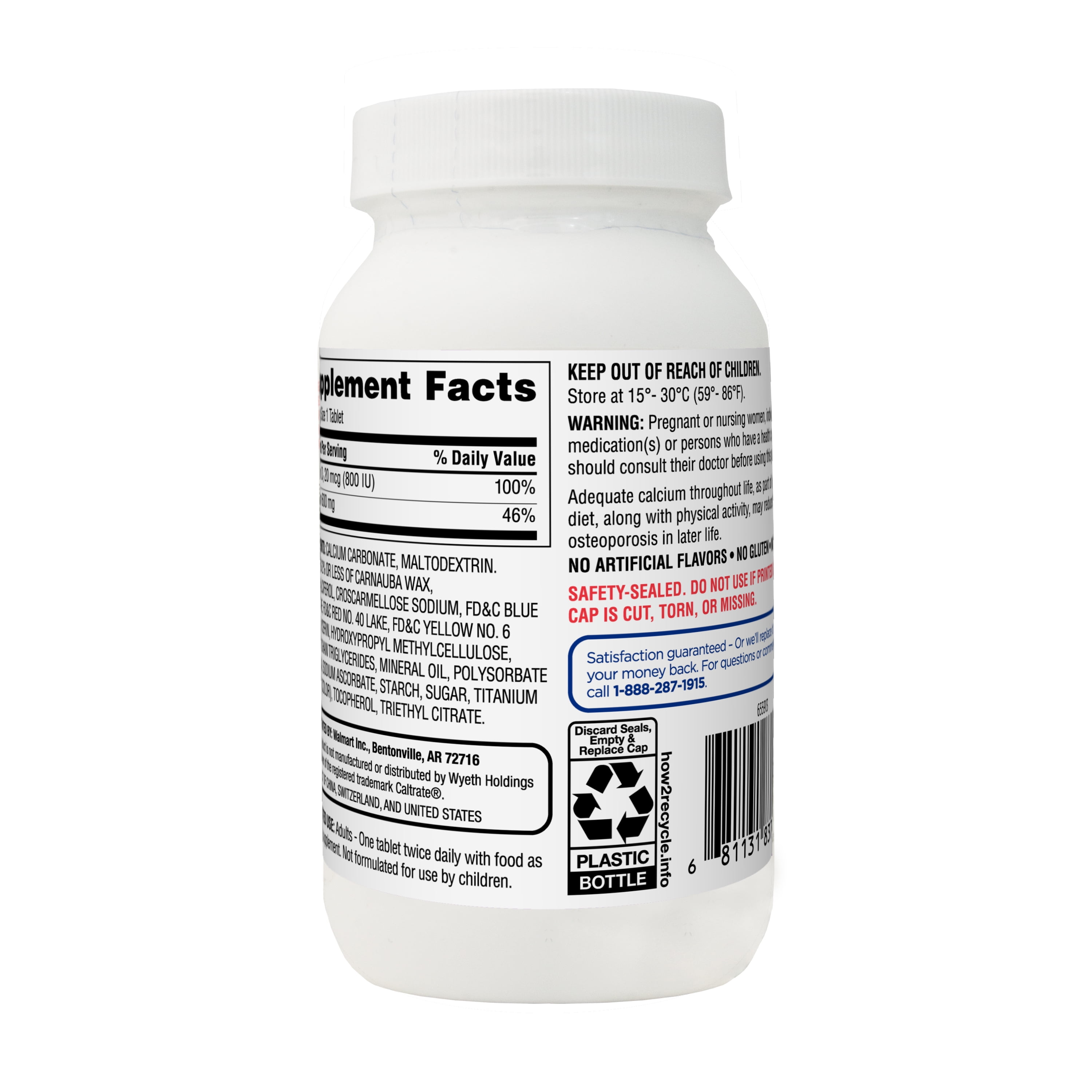 Equate Calcium + D3 Tablets Dietary Supplement, 600 mg, 120 Count