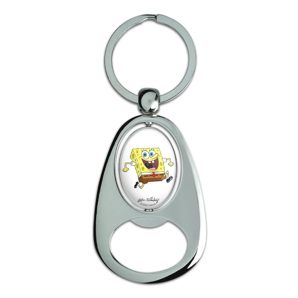 Running SpongeBob Keychain Chrome Metal Spinning Oval Bottle Opener ...