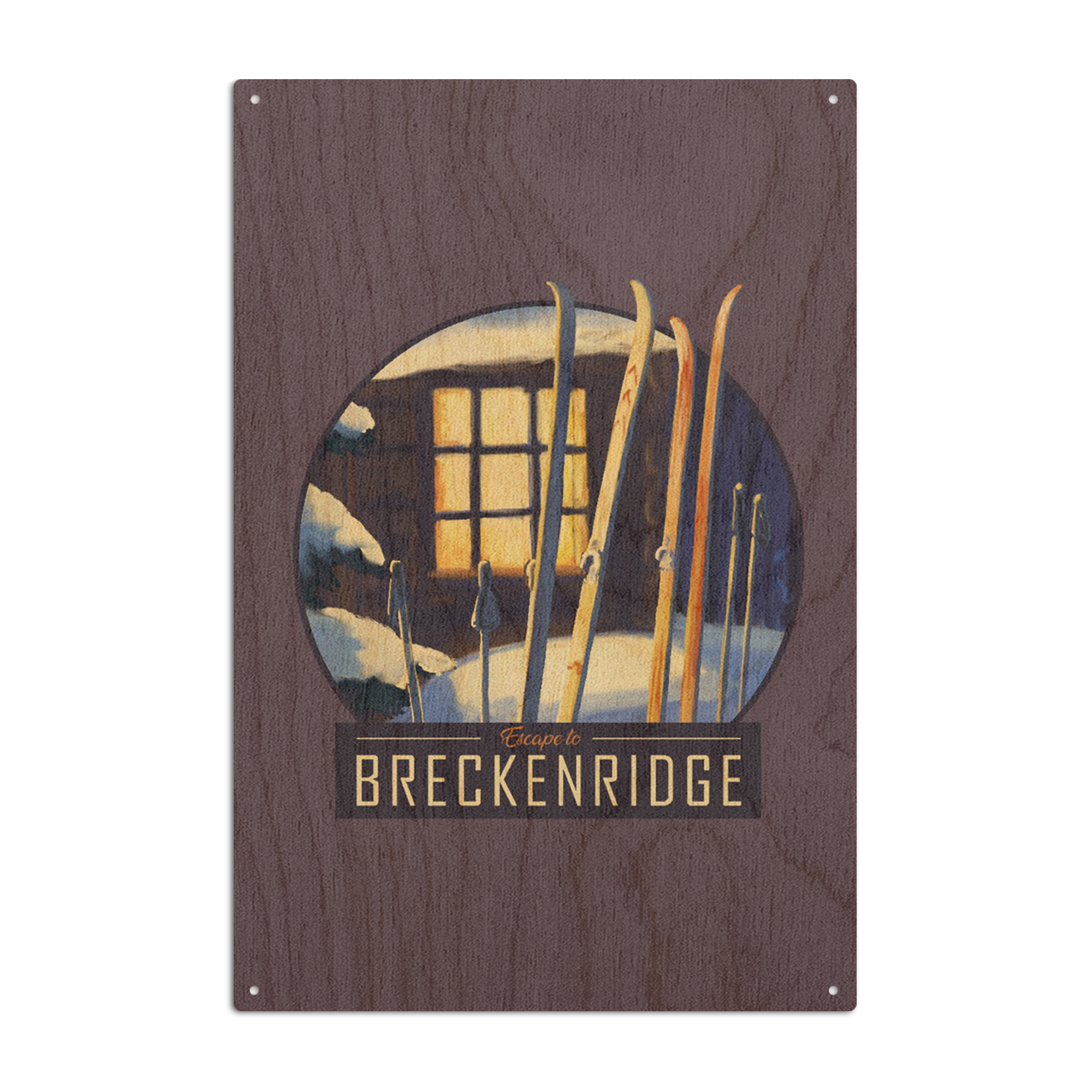 Breckenridge, Colorado, Skis Outside Cabin, Contour Birch Wood Wall ...