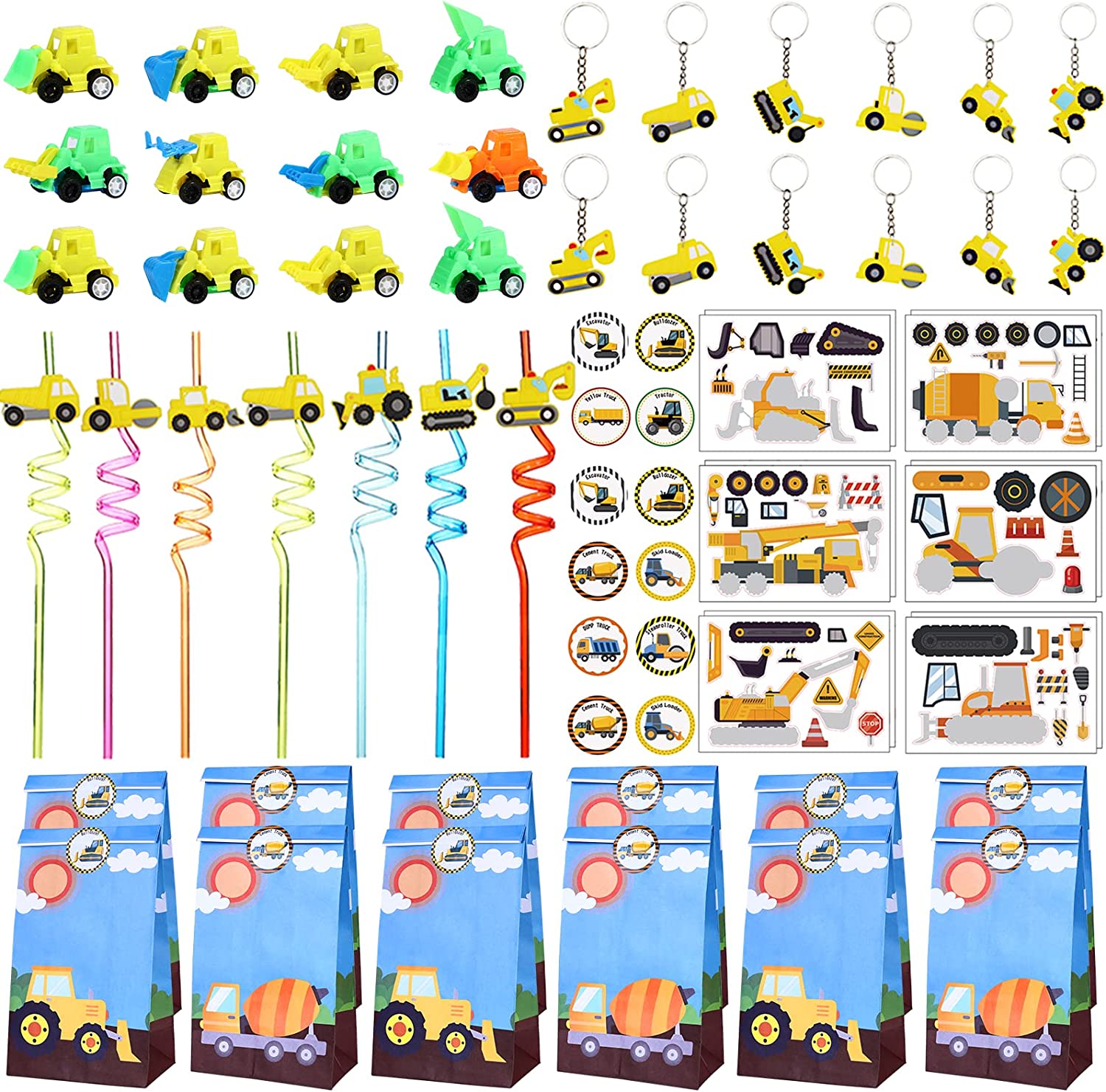 Construction Party Favor Set Kids Construction Gift Bags Keychains ...