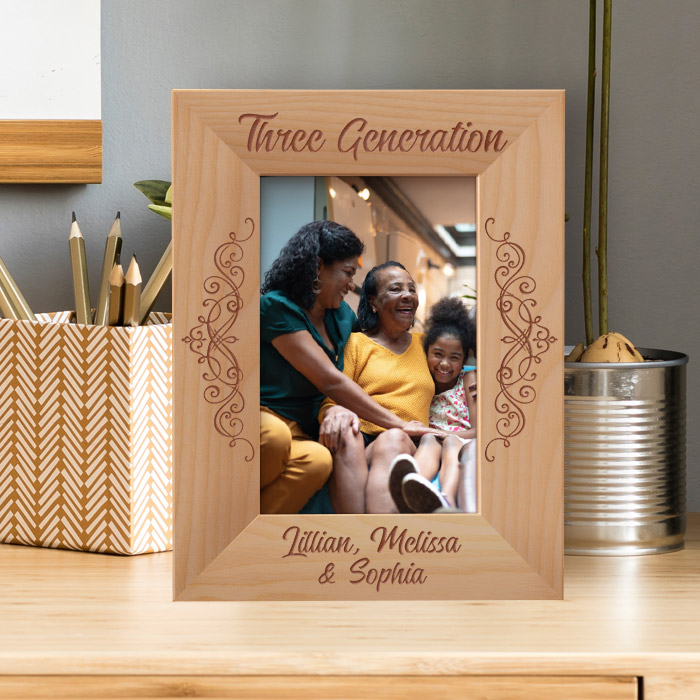 Three Generation Personalized Wooden Frame 4" x 6" Brown (Vertical ...