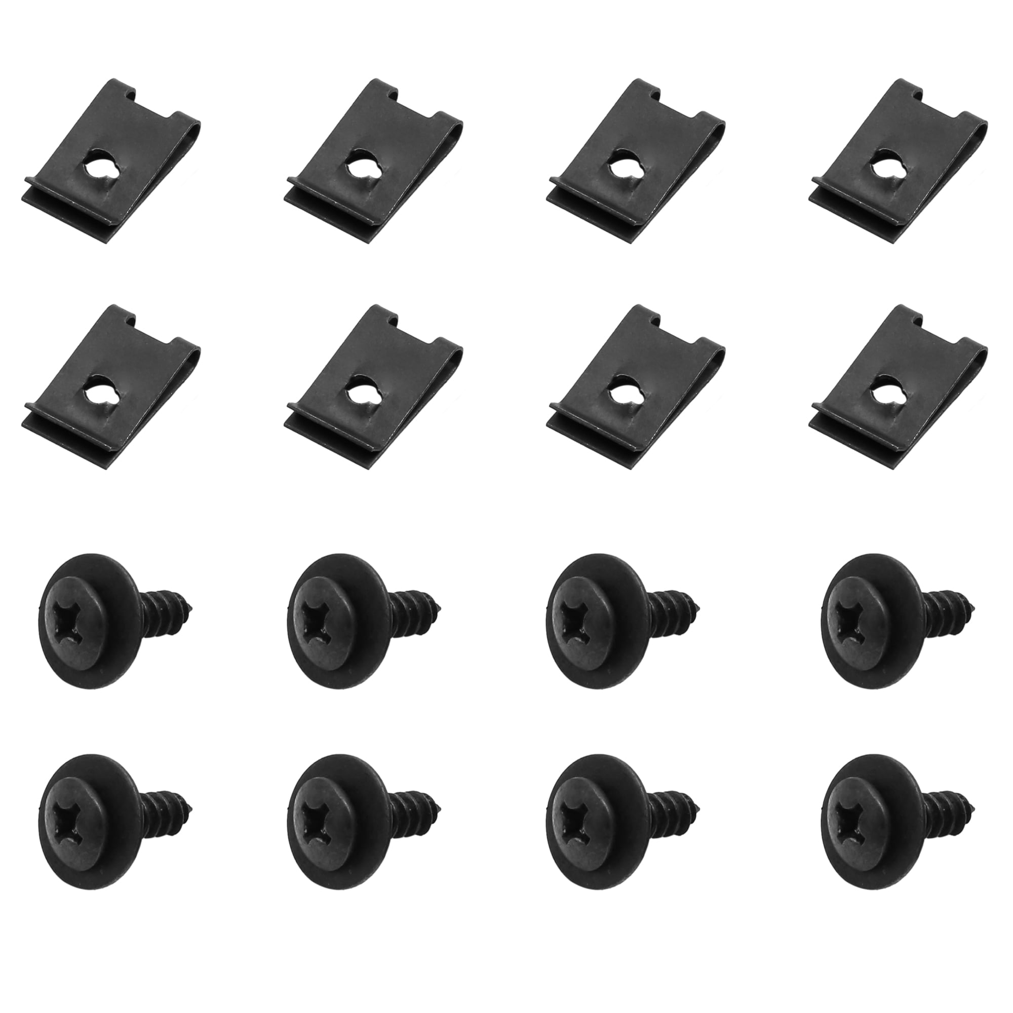 8pcs Black Spring Metal U Type Clips With Screws Car Fender Panel