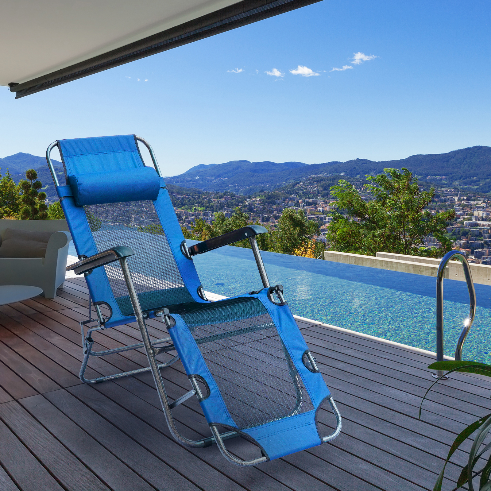 BIGTREE Mesh Lounge Folding Chair Outdoor with Footrest Web Recliner ...