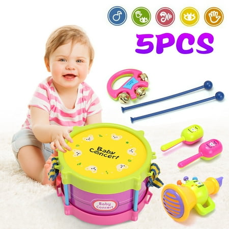 5Pcs Baby Concert Toys Baby Roll Drum Musical Instruments Band Kit ...