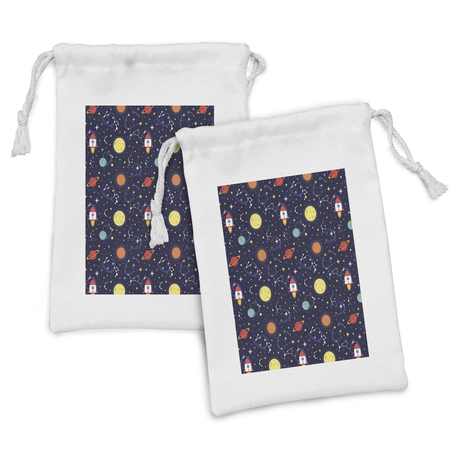 Spaceship Fabric Pouch Set of 2, Cosmic Themed Pattern of Flying ...
