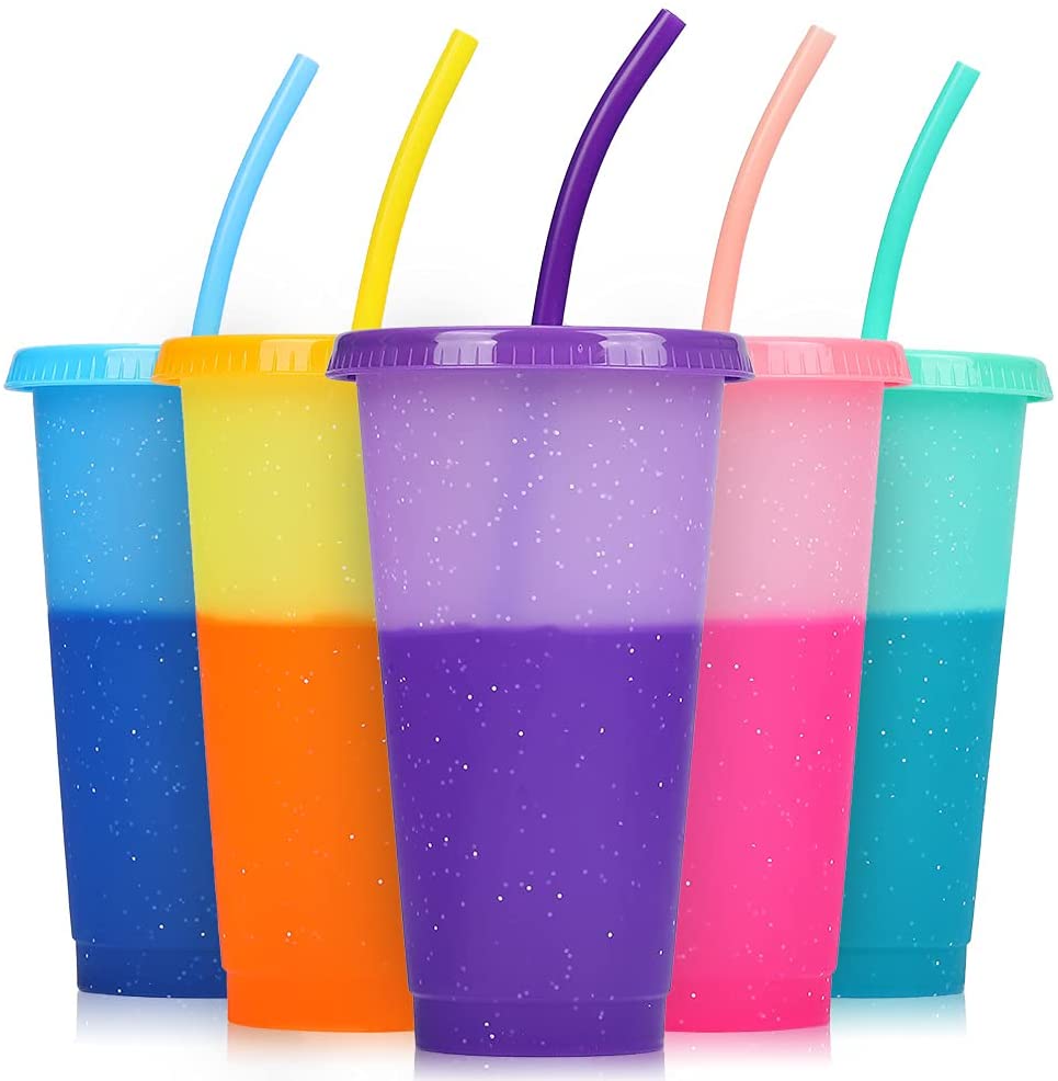 5 Pack Color Changing Cups 24oz Reusable Summer Cold Drink Iced Coffee ...