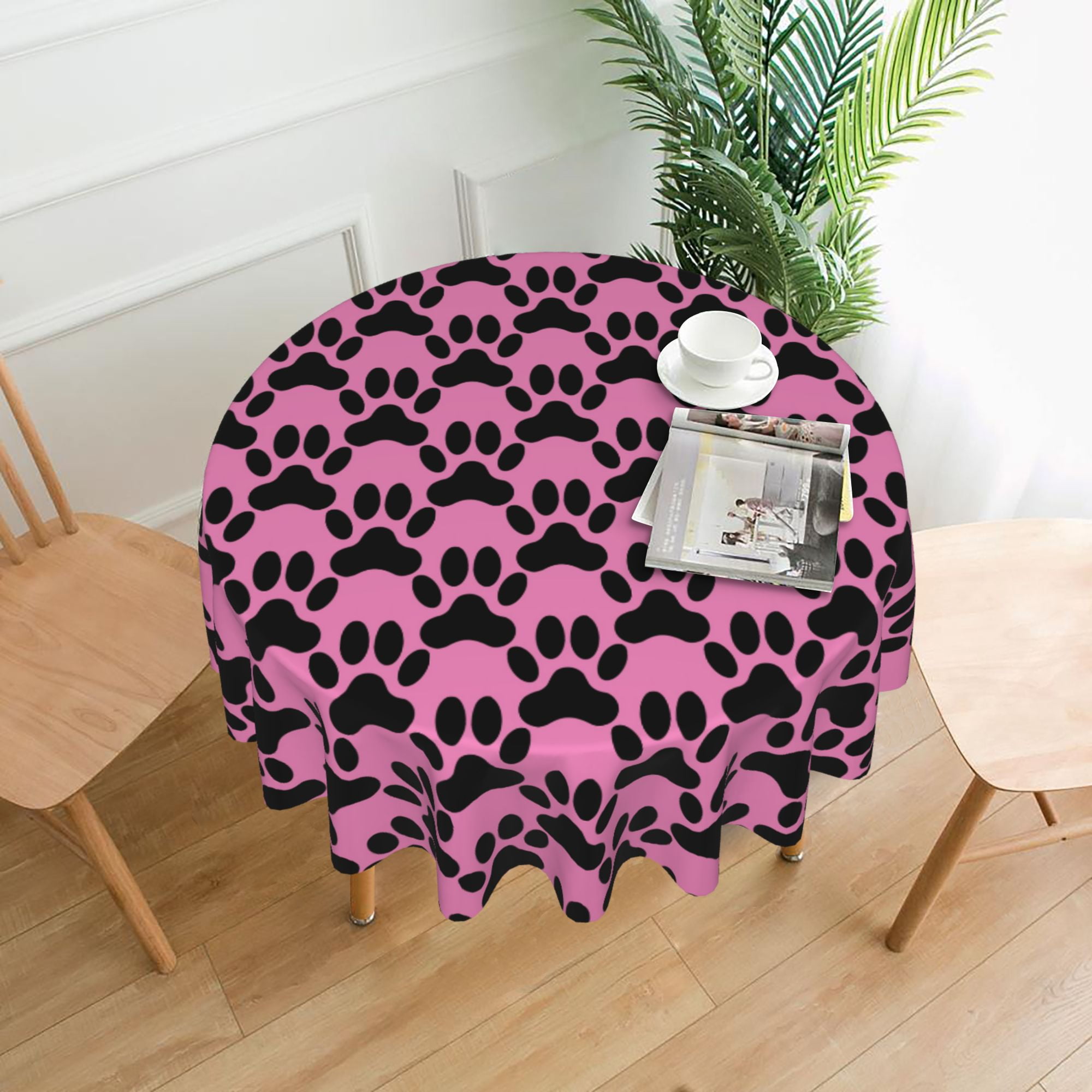 ZICANCN Round Table Cloths 60 Inch, Pink Animal Dog Paw Table Cover ...
