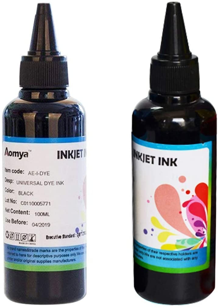 Aomya 2 Bottle Black Universal Dye Ink Refill Kit 100ml for HP Canon Epson Brother Lexmark ...