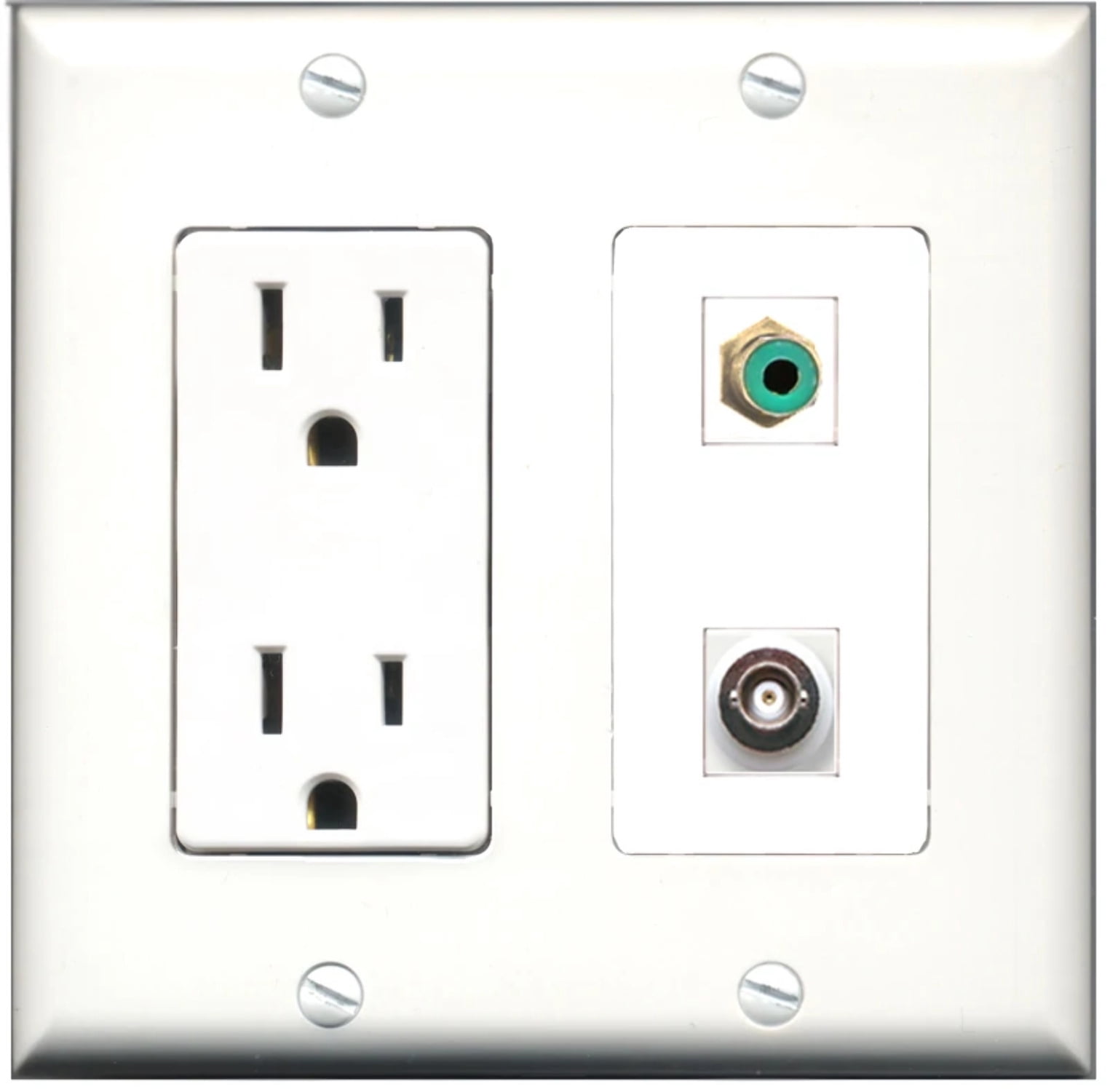 Ultra Spec Cables 15 Amp Power Outlet 1 Port RCA Green 1 Port BNC Wall ...