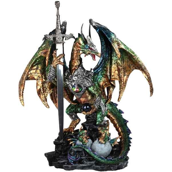 Armoured Green Guardian Dragon Statue by Medieval Collectibles ...