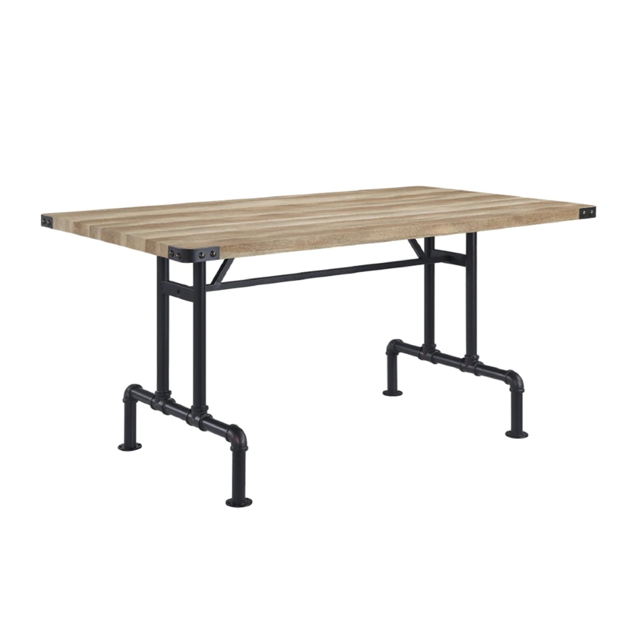 Ada 64 Inch Solid Wood Dining Table, Metal Frame, Rectangular, Brown ...