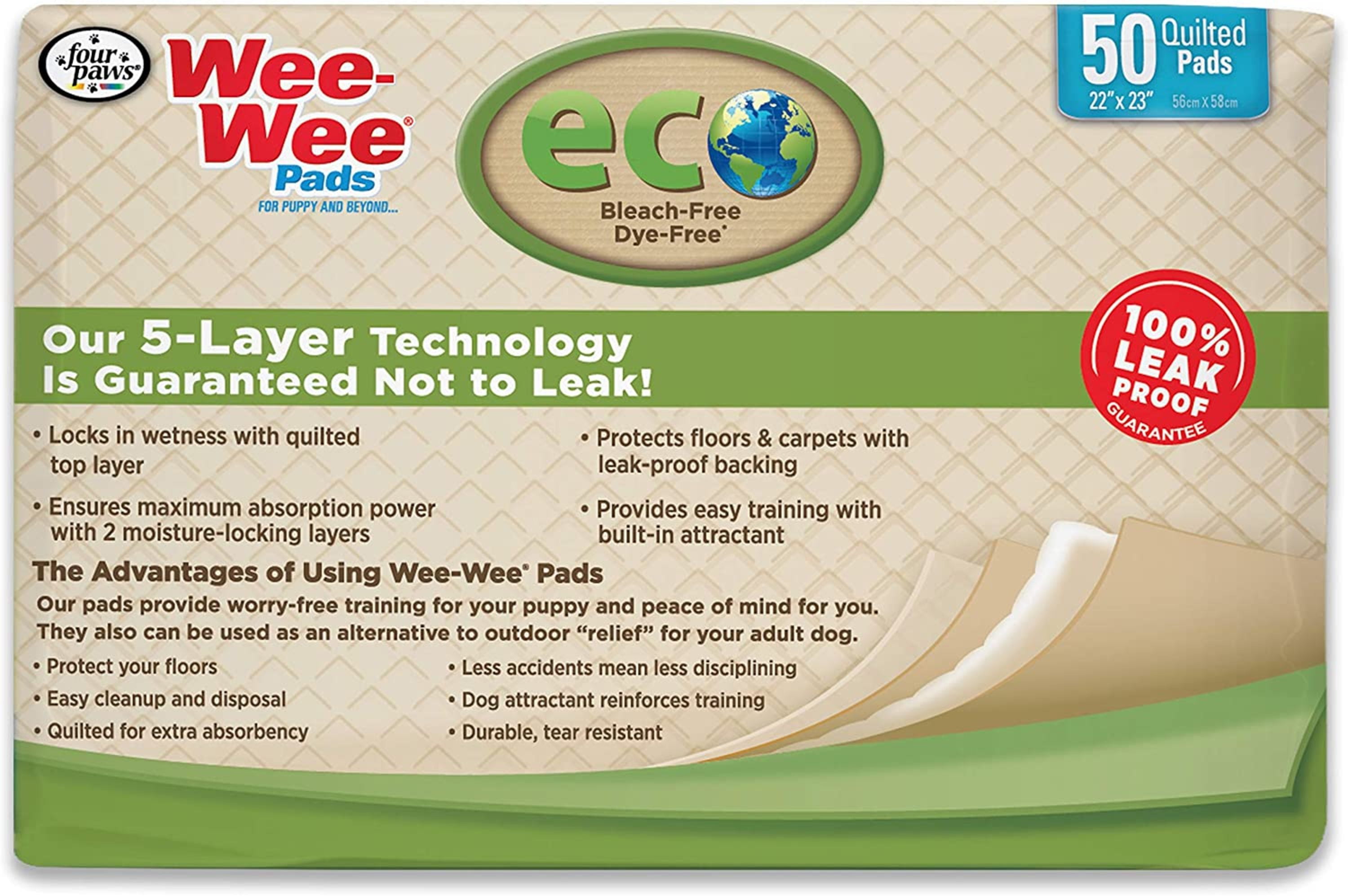 Buy Four Paws Wee-Wee Puppy Pee Pads Eco-Friendly 50 Count Online at ...