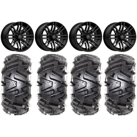 MSA Black Diesel 14" UTV Wheels 29.5" Terminator Tires Yamaha Viking ...