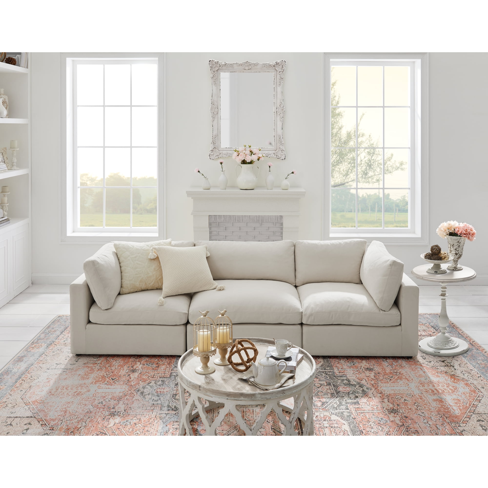 Rustic Manor Saniyah Cream White Linen Sofa | 3-Seats - Walmart.com