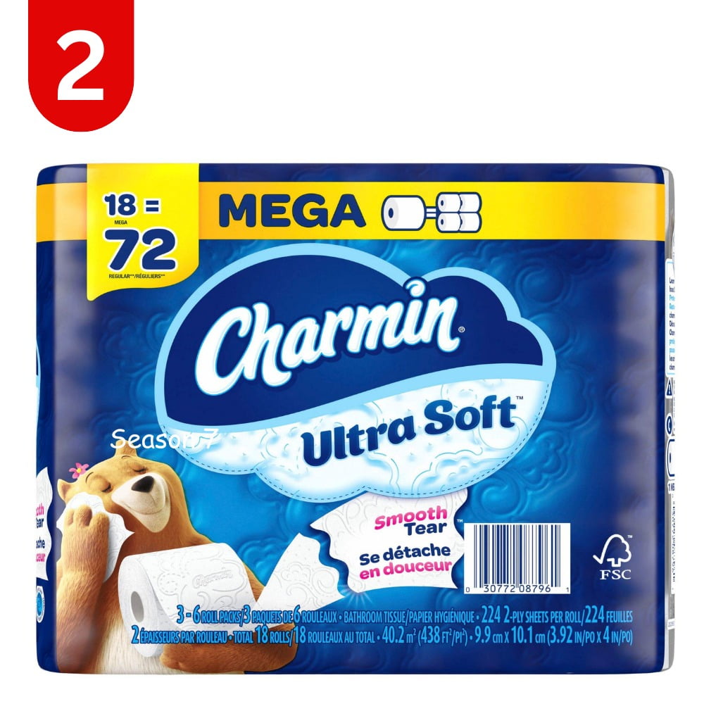 Charmin Ultra-Soft Quadruple Roll Toilet Paper, 2-Ply Tissue, 18-pk, 2 ...