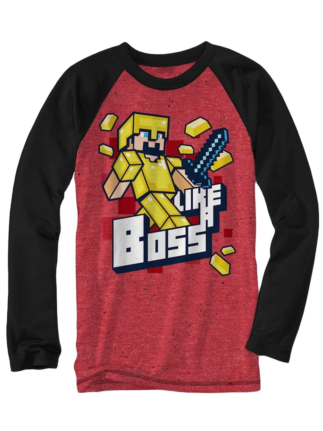 Minecraft - Minecraft Boys Like A Boss Gold Armor Raglan Tee Long ...