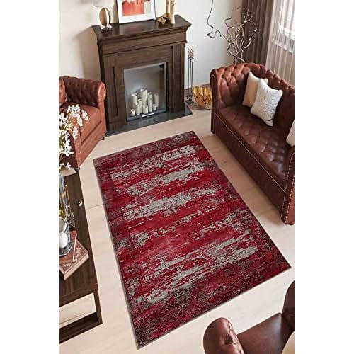LaModaHome Area Rug Non-Slip - Red Vintage Soft Machine Washable ...