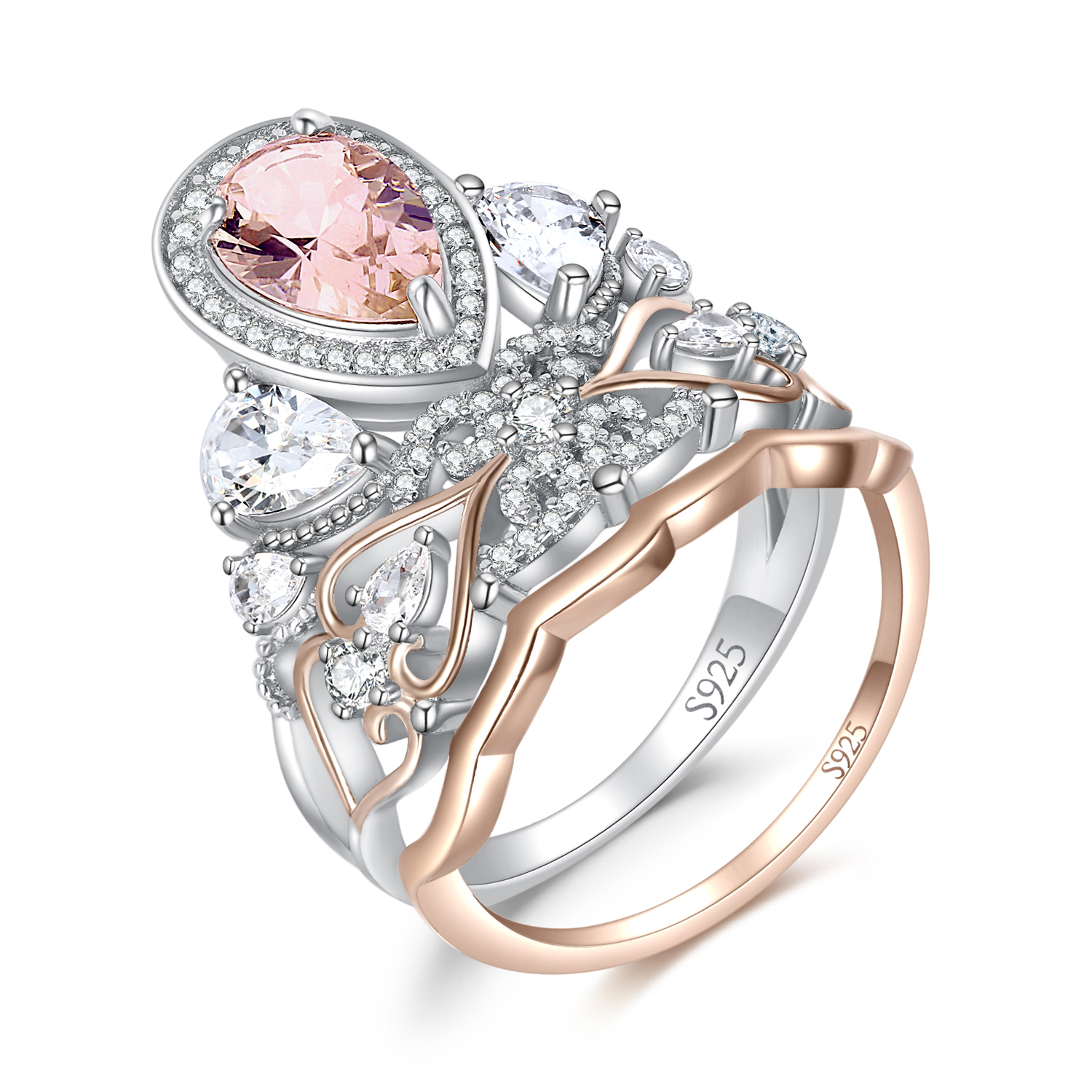 JewelryPalace Love Heart 2.5ct Created Pink Morganite Sapphire Halo Engagement Rings For Women ...