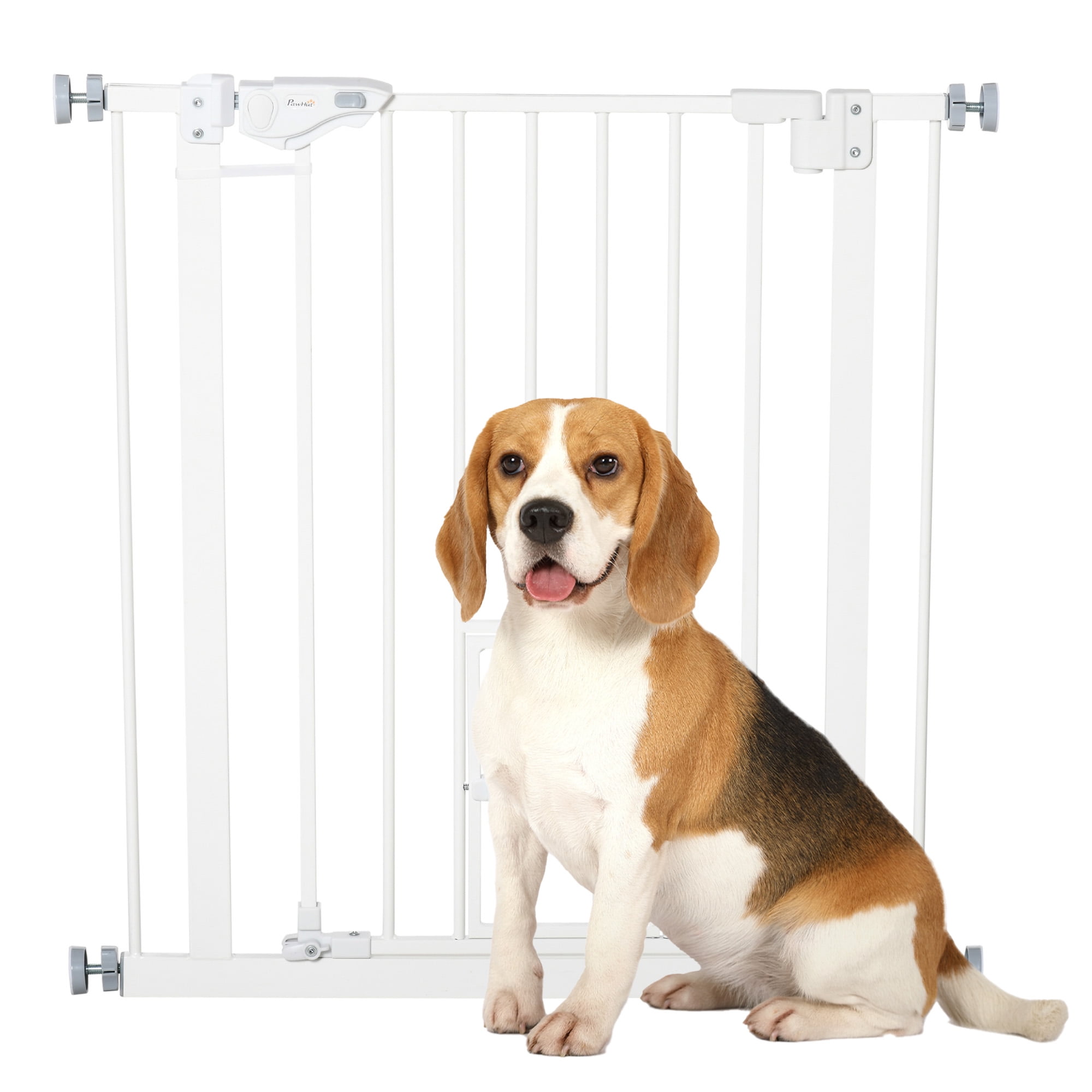 PawHut 29-32 Inch Pet Gate with Cat Door, Auto Closing for Dogs, Cats ...