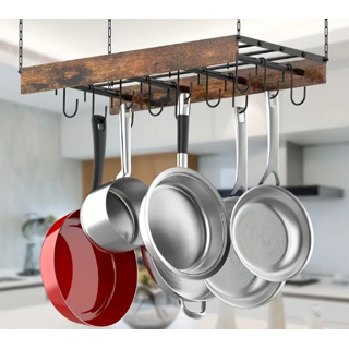 Cooks Standard Ceiling Mount Wooden Pot Rack Single Bar | Shelly Lighting