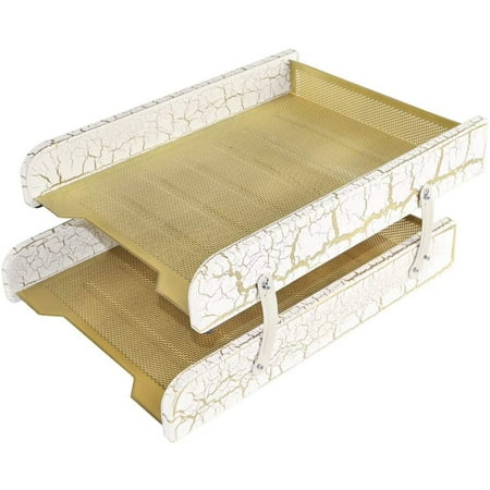HTAIGUO 2 Tier Folder Tray Wooden Metal Mesh Office Desktop Document ...