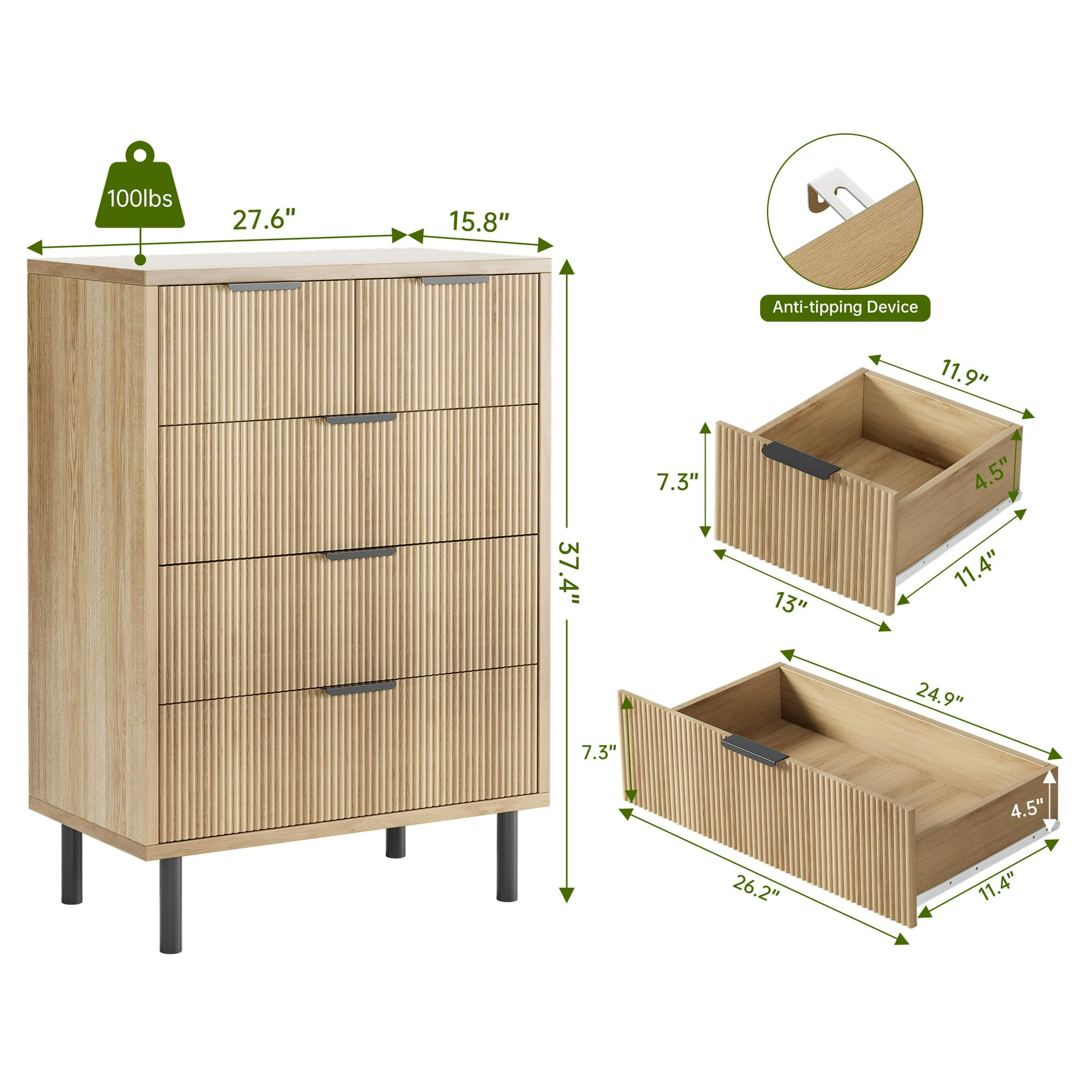 Click here for Edtara Fluted 5 Drawer Dresser For Bedroom  Modern... prices