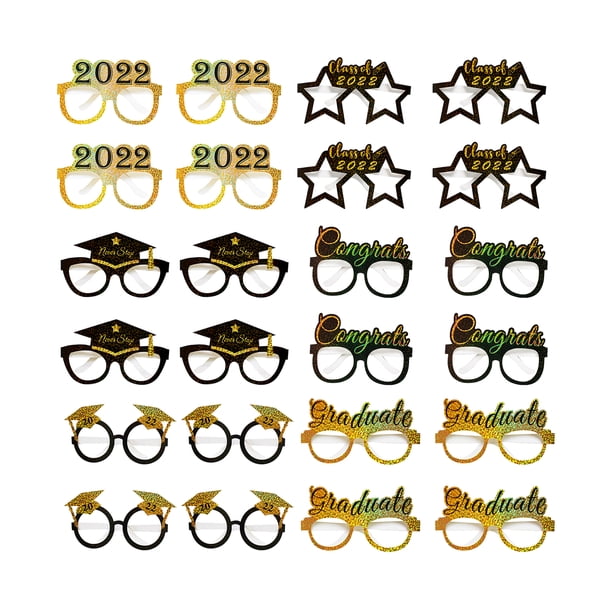 24Pcs Graduation Paper Eyeglasses 2022 Glitter Glasses Photo Props ...