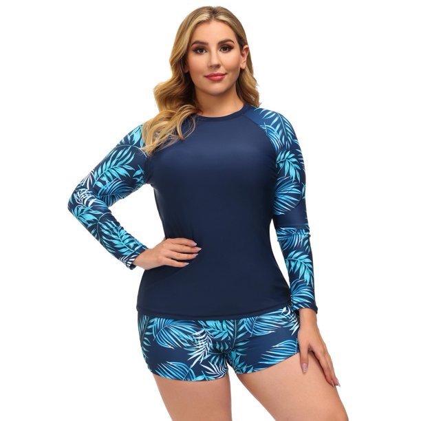 Hanna Nikole Women Plus Size Two Piece Swimsuits Rash Guard Long Sleeve