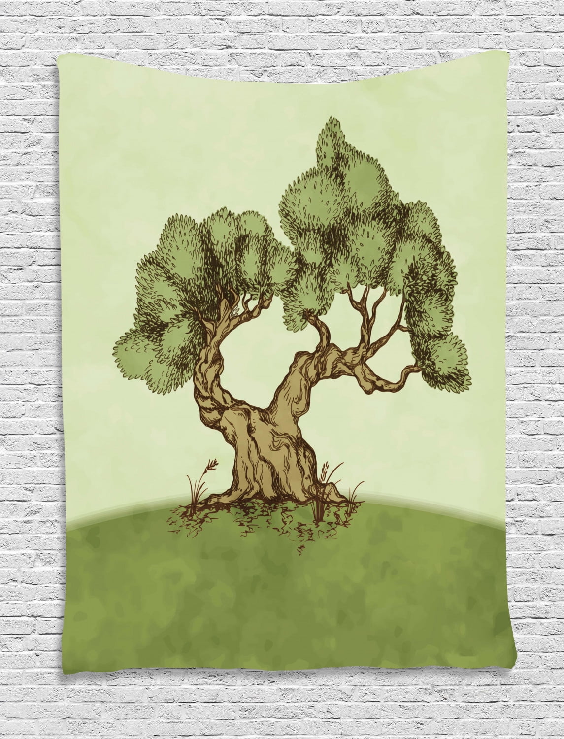 Tree Tapestry, Hand Drawn Olive Tree on a Hill Sketch Nature Design ...