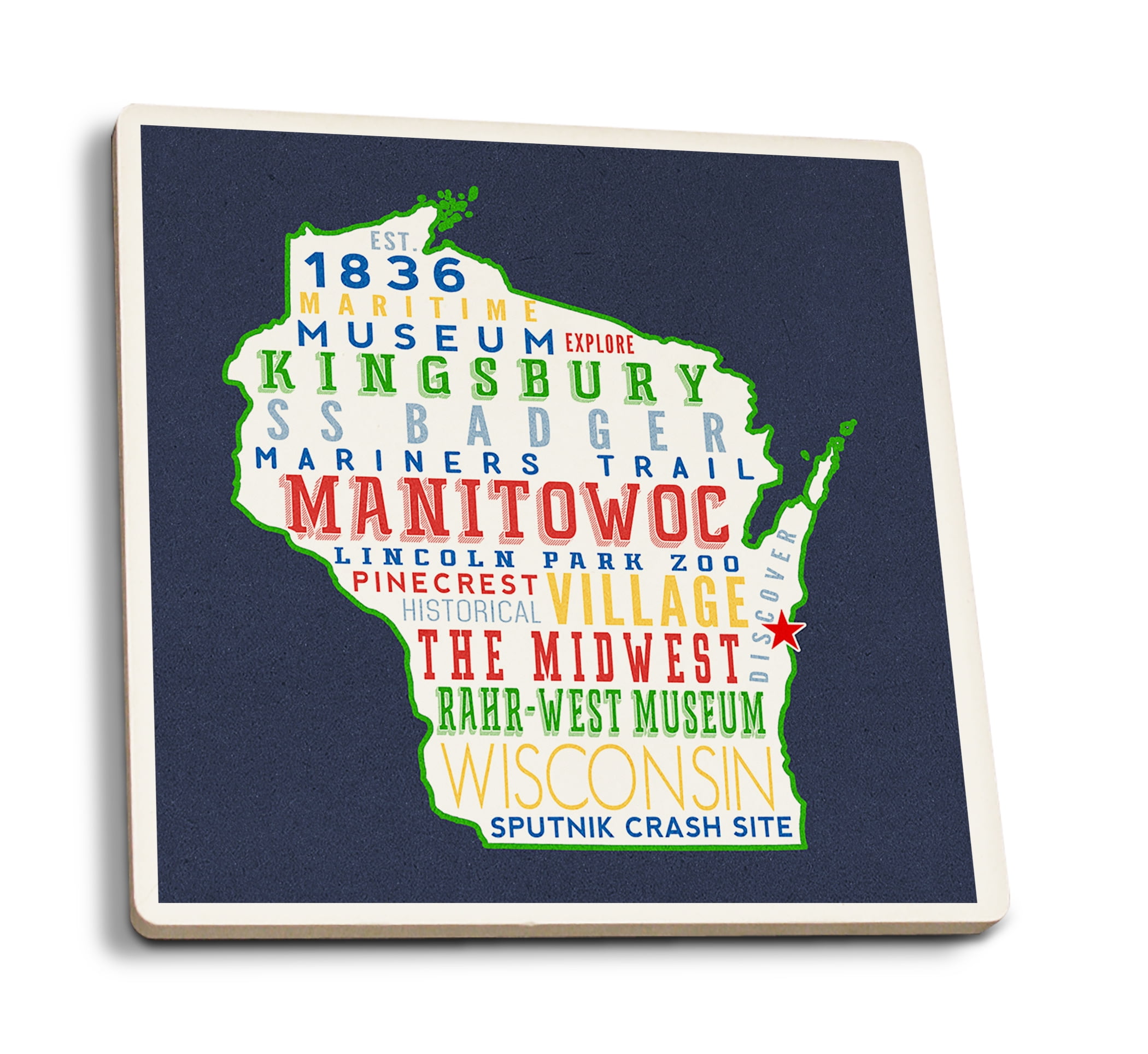 Manitowoc, Wisconsin, State Outline and Typography (Absorbent Ceramic ...