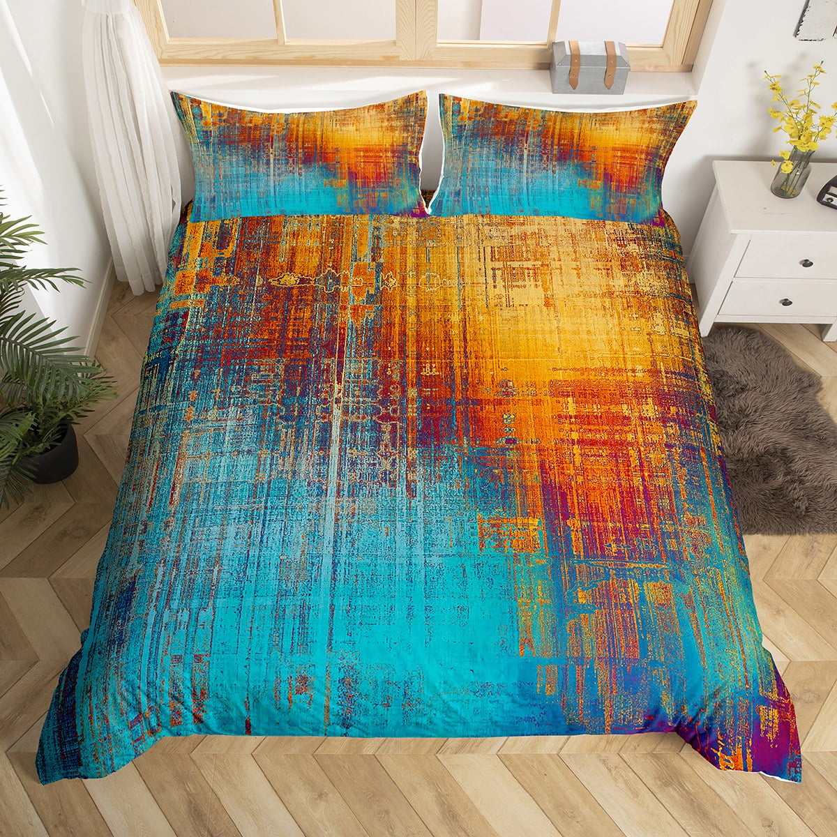 YST Abstract Art Bed Set Navy Blue Watercolor Duvet Cover, Tie Dye ...