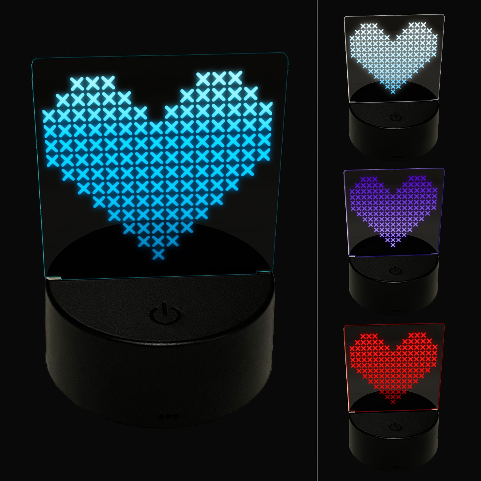 Cross Stitched Heart LED Night Light Sign 3D Illusion Desk Nightstand ...