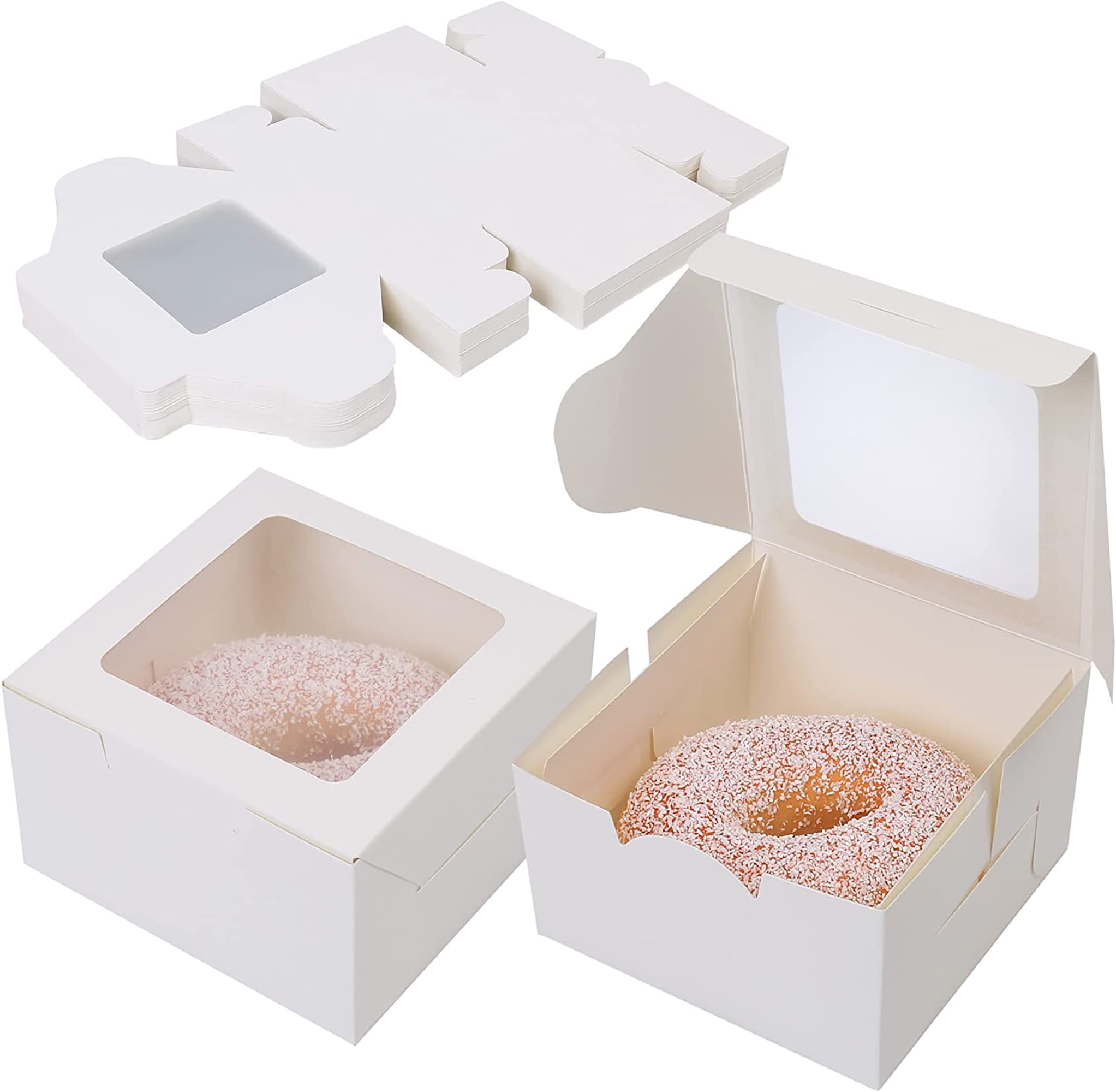 LotFancy 60 Pcs White Bakery Boxes with Window, 4x4x2.5 in Pastry Boxes ...