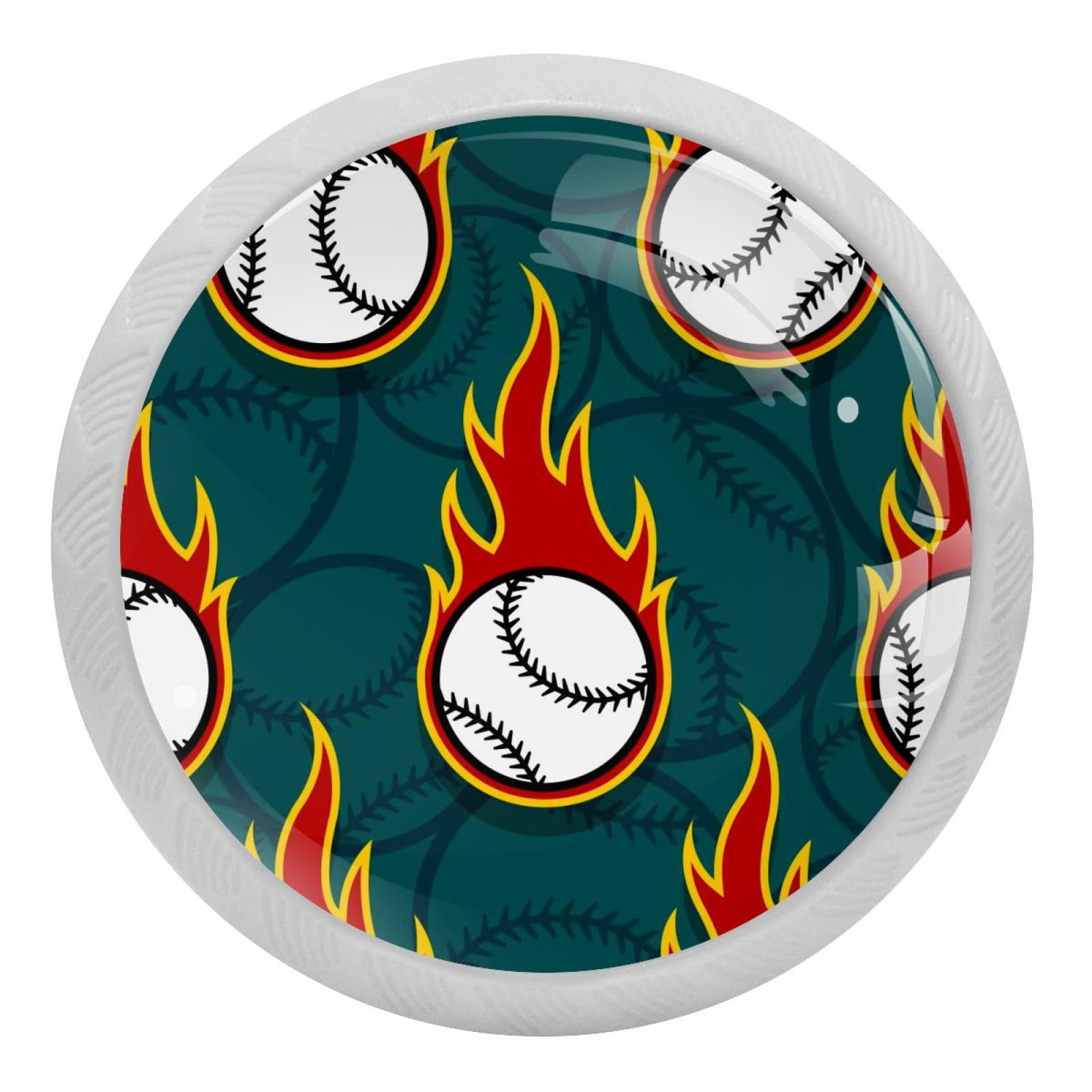 4PCS Round Baseball and Flames Cabinet Fluorescence Knob Glowing in the ...