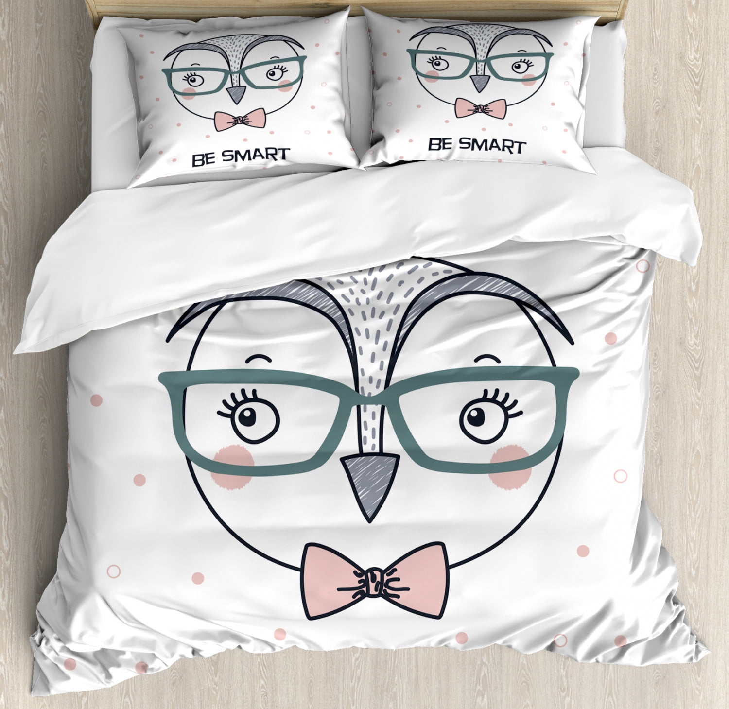 Geek King Size Duvet Cover Set, Hand-Drawn Portrait of a Cartoon Owl ...